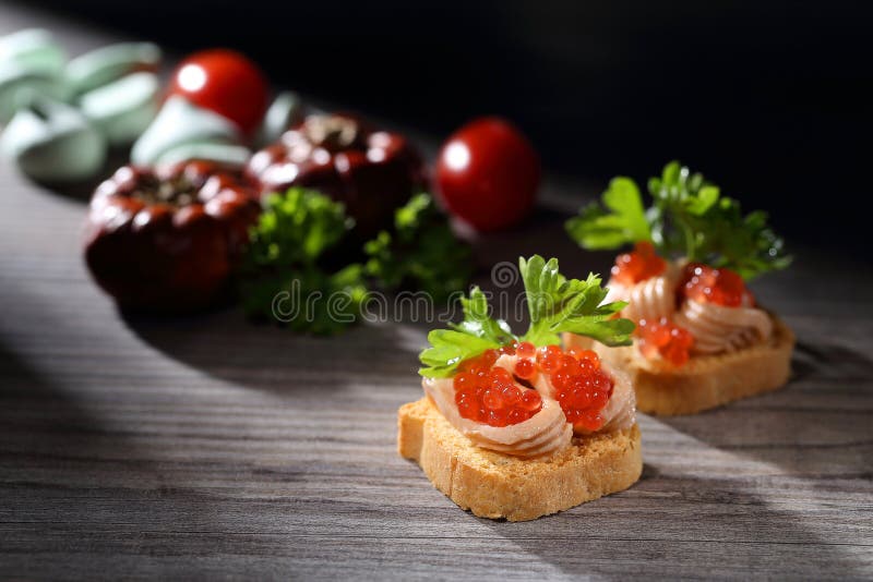 Toats with pate and caviar stock image. Image of flavored - 44199069