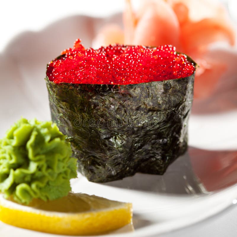 Tobiko Gunkan-Sushi with Fish Roe Stock Image - Image of macro ...