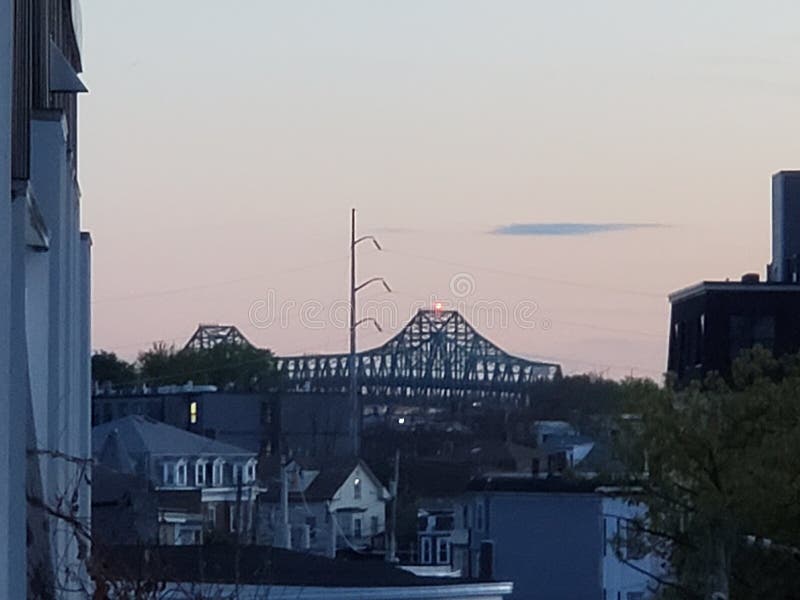 Tobin Bridge, Zakim Bridge and Boston Skyline Stock Photo - Image of ...
