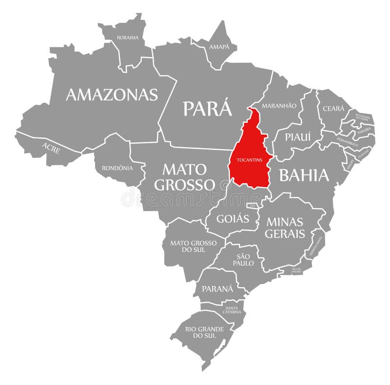 Tocantins Red Highlighted in Map of Brazil Stock Illustration ... Tocantins Red Highlighted in Map of Brazil Stock Illustration ...