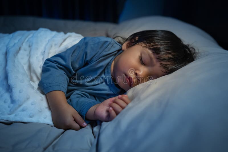 Toddler Baby Sleeping on Bed at Night Stock Image - Image of bedtime ...