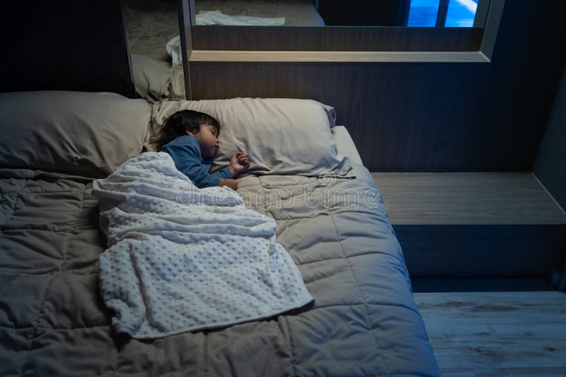 Toddler Baby Sleeping on Bed at Night Stock Photo - Image of beautiful ...