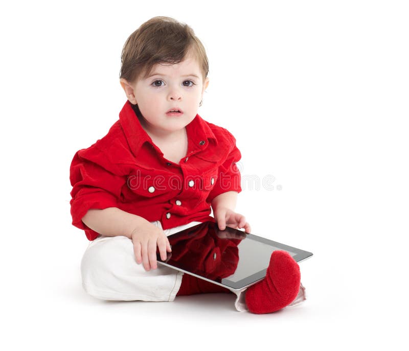 Baby thinking laptop stock image. Image of child, adorable - 21073277