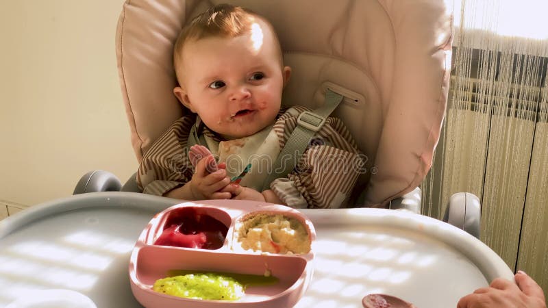 Toddler Bites First Complementary Food, Healthy Plate Stock Footage ...