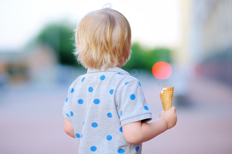 Toddler Boy with Ice-Cream Outdoors Stock Image - Image of cold ...