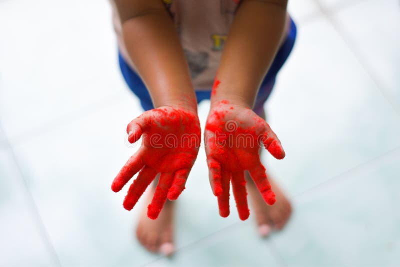 Toddler Boy Shows Both Red Palms Stock Photo - Image of toddler, palms ...