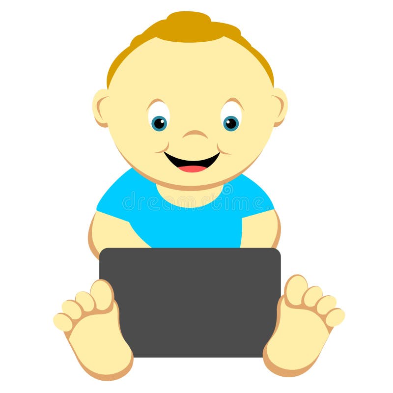 Toddler with Computer stock vector. Illustration of children - 74015269