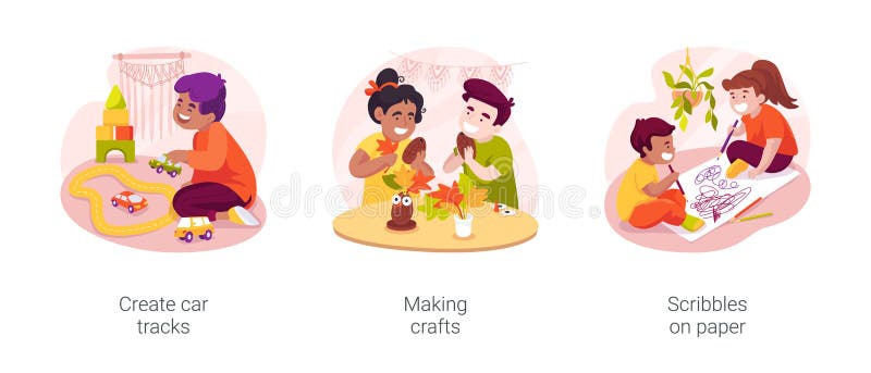 Toddler Creative Development Isolated Cartoon Vector Illustration Set ...