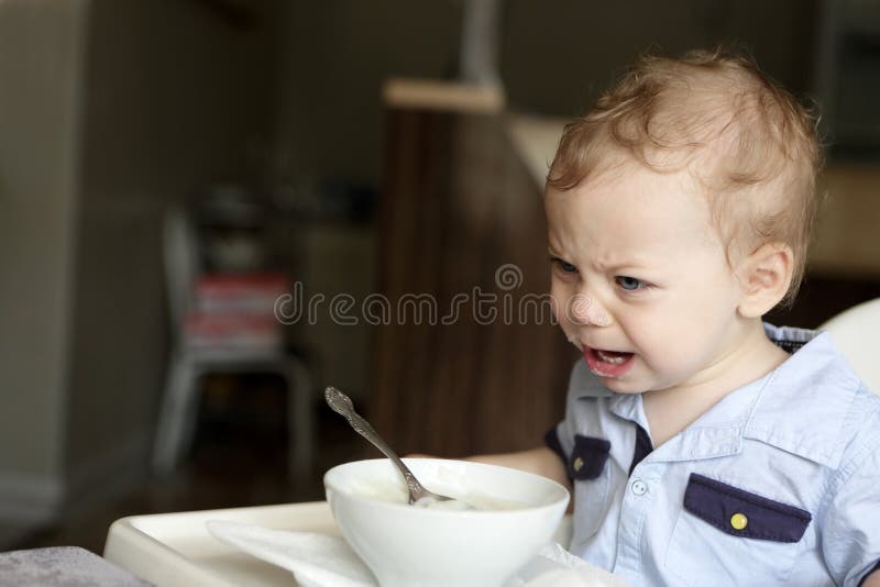 Toddler Crying at the Dinner Table Stock Image - Image of hair, indoor ...
