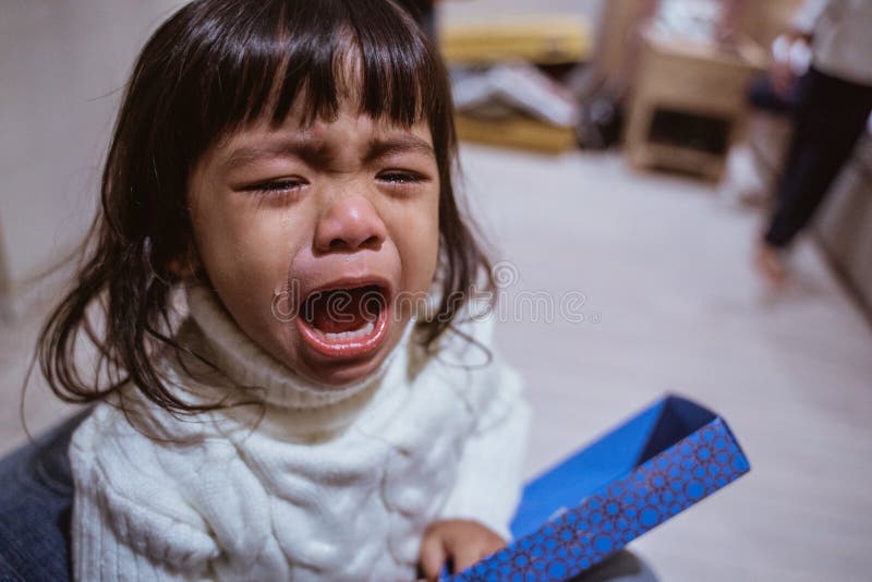 Toddler Crying with Tear Running Down Her Cheek Stock Image - Image of ...