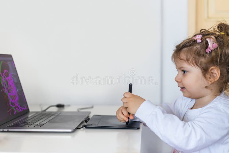 Toddler Drowing on Drawing Board Stock Image - Image of computer ...
