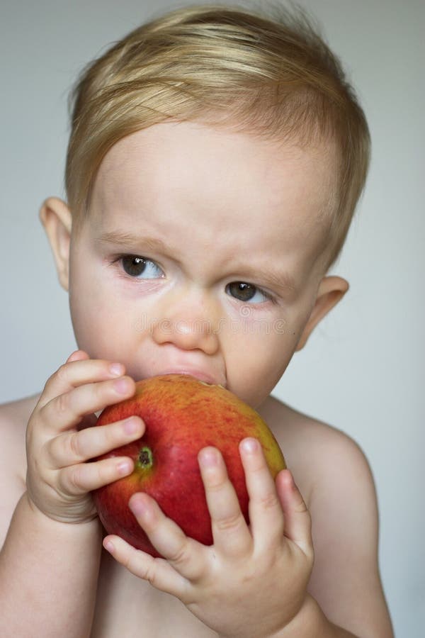 Toddler Eating Apple stock image. Image of hands, expression - 3021425