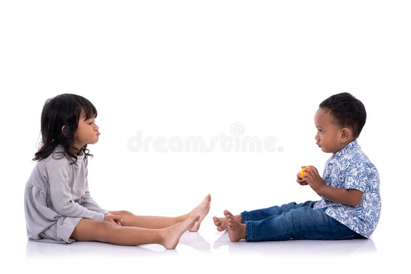 Toddler Face To Face Sitting on White Stock Photo - Image of asian ...