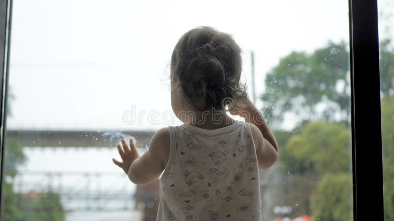 Toddler Girl in Diaper Standing on the Background of the Panoramic ...