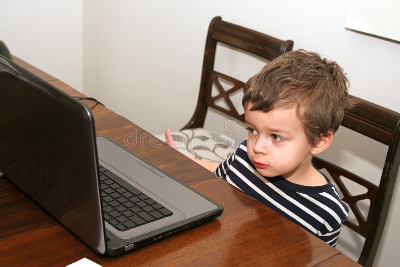 Toddler Looking at Computer Stock Image - Image of system, healthy ...