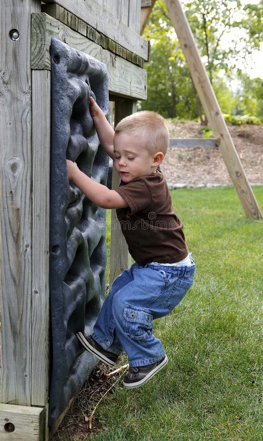 Toddler Playing on Climbing Wall Stock Image - Image of fitness ...