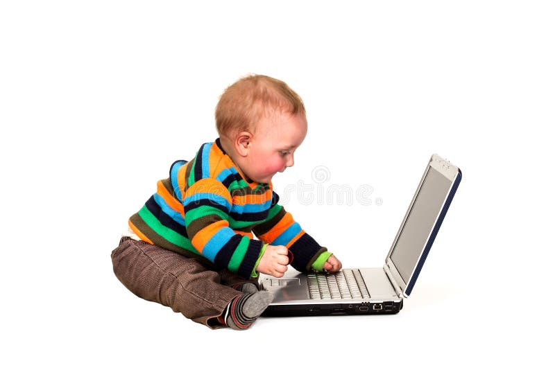 Toddler Using Laptop Computer Stock Image - Image of shirt, fascinated ...