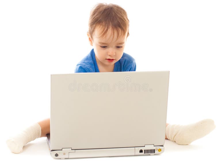 Toddler is Using Notebook Isolated Stock Photo - Image of white ...