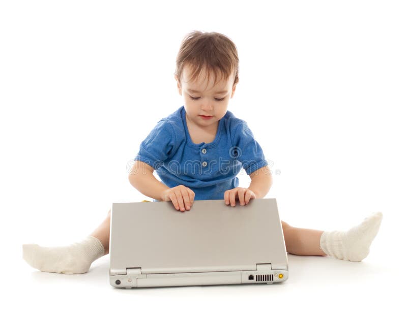 Toddler is Using Notebook Isolated Stock Image - Image of socks, little ...