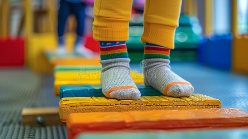 Toddler Walking on a Colorful Balance Beam Stock Image - Image of ...