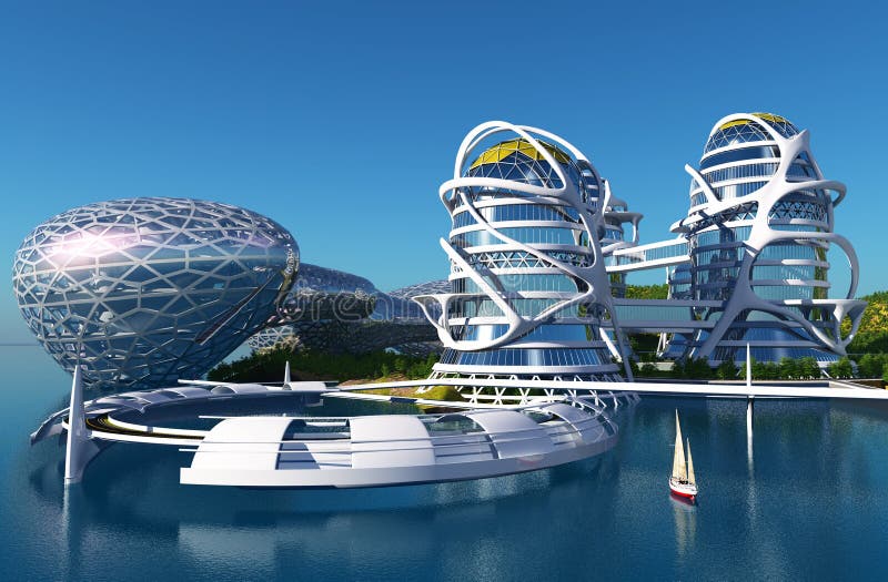 Toekomstige stad stock afbeelding. Afbeelding bestaande uit ontwerp ...