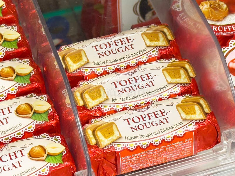 Toffee Nougat Candy Bars in Store Display with Hazelnut and Marzipan ...