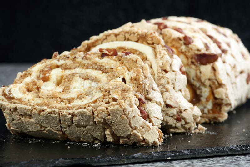 Toffee and pecan roulade stock photo. Image of roll, creamy - 47555958