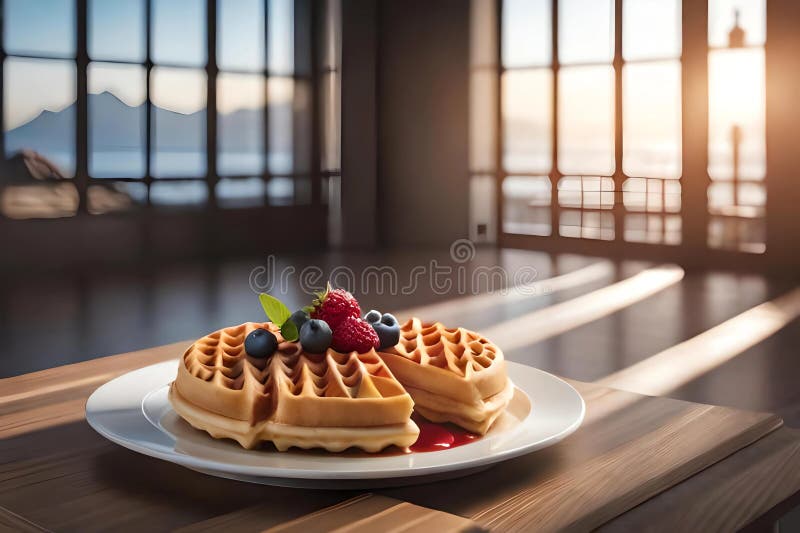 Waffle in a Plate at the Table, Generative Ai Art Stock Illustration ...