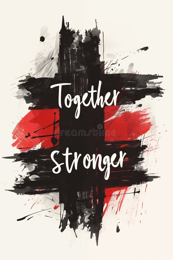 Together Stronger Message with Abstract Art Black and Red Paint Strokes ...