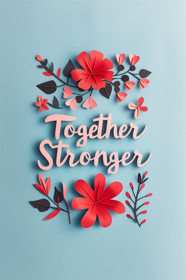 Together Stronger Text with Floral Paper Cut Design and Blue Background ...