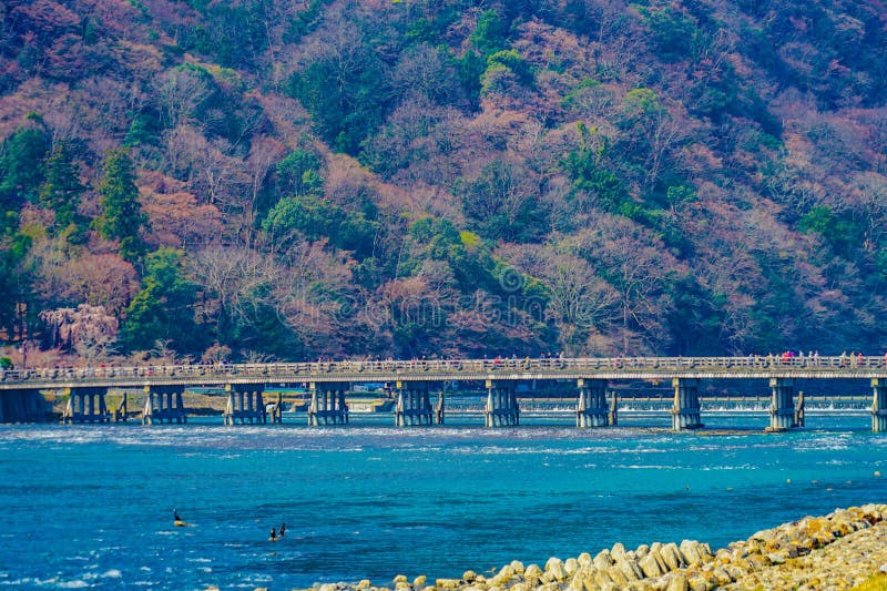 Togetsu Bridge (Kyoto) stock photo. Image of river, transportation ...