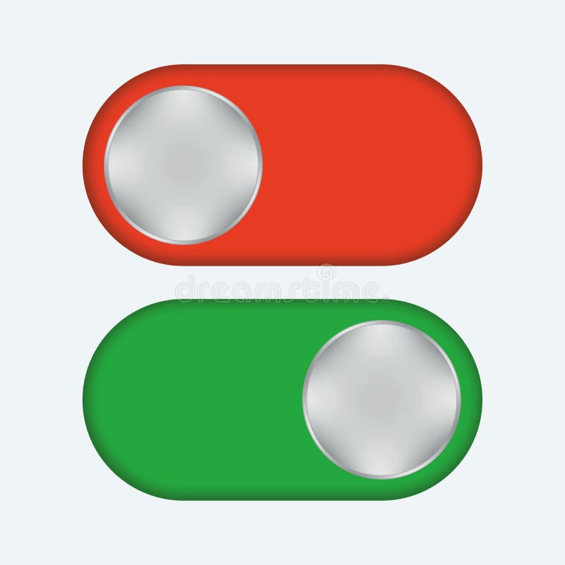 Toggle Button Icon. Red and Green Button Set with Circle, Sphere, and ...