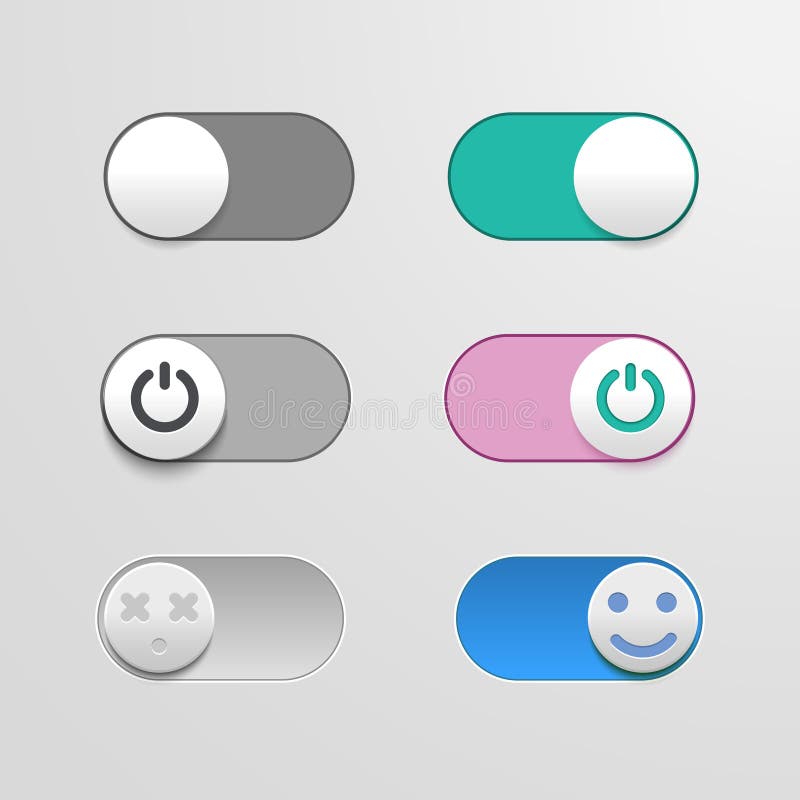 Toggle Switch Set, on and Off Sliders, Vector Elements for Your Design on Dark Backgound. a ...
