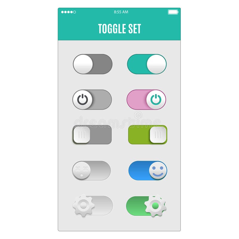 Toggle Switch Set, on and Off Sliders, Vector Elements for Your Design ...