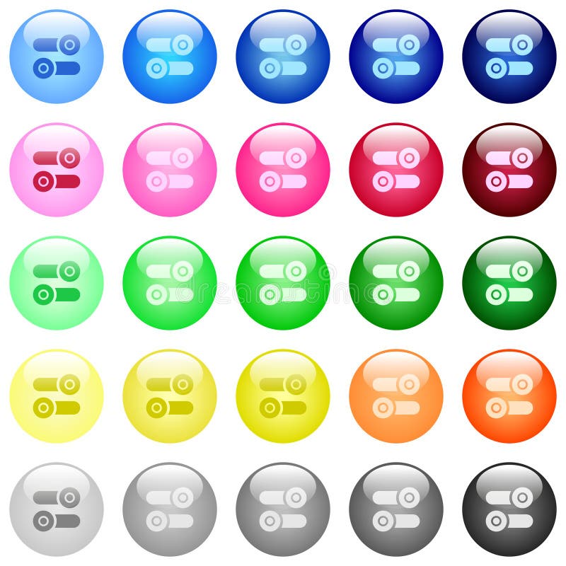 Toggle Switches Icons In Color Glossy Buttons Stock Vector