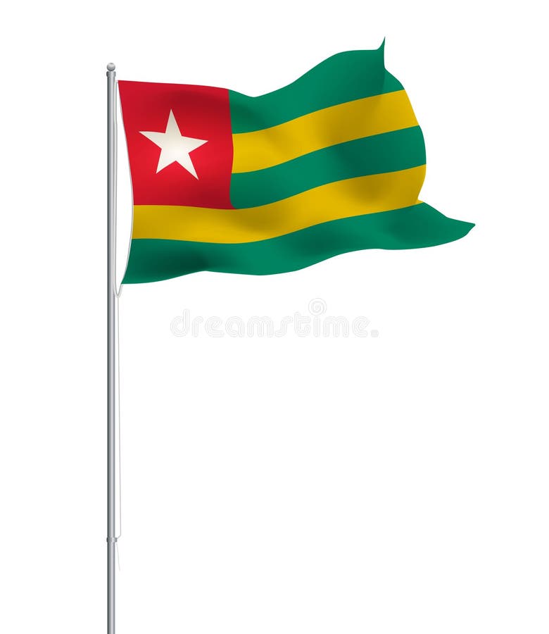 Togo Flag Waving on Pole.Isolated National Flag of Togo Stock Illustration - Illustration of ...