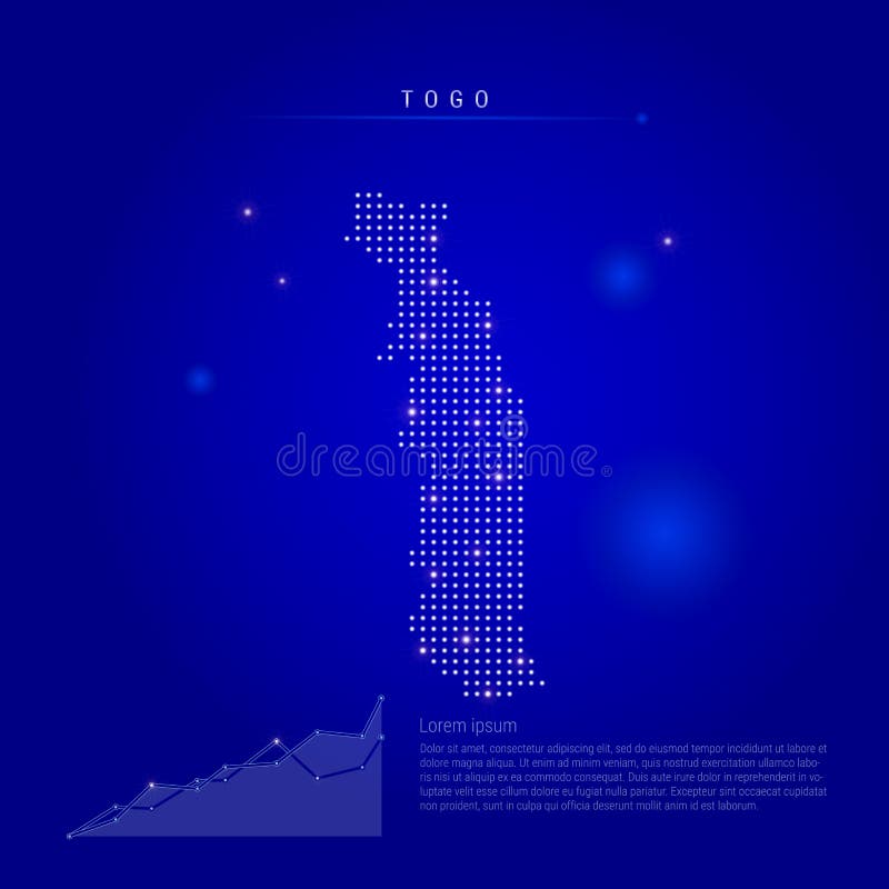 Togo Illuminated Map with Glowing Dots. Dark Blue Space Background ...