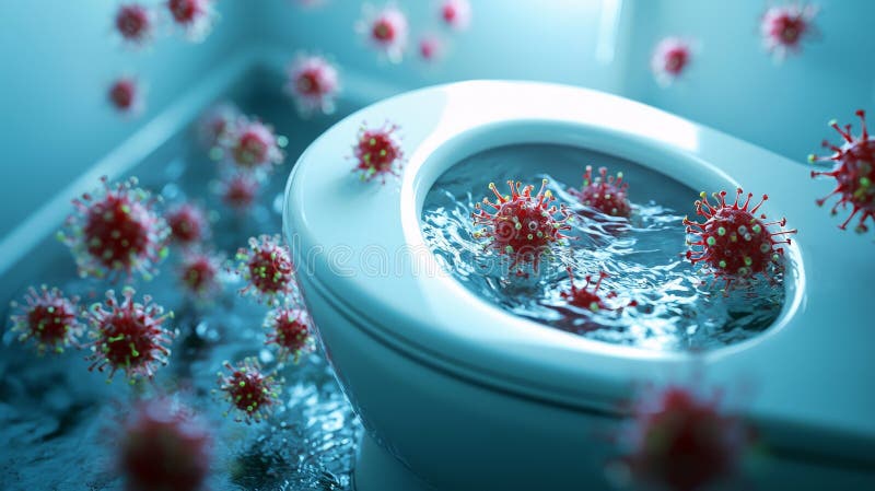 A Toilet Bowl Filled with Water and Depicted Germs, Possibly ...