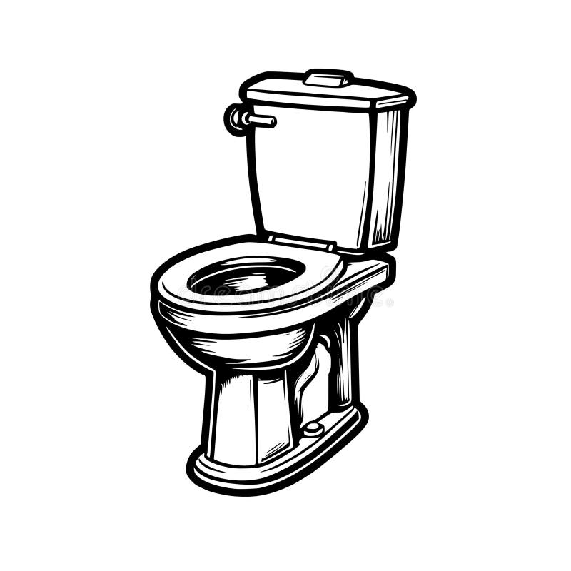 Toilet Bowl Isolated. Black and White Illustration Stock Illustration ...