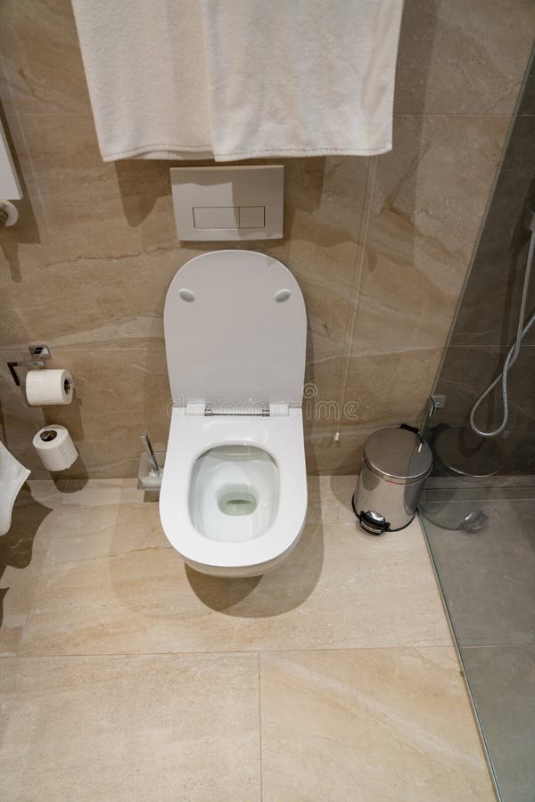 Toilet Bowl with Open Lid and Lowered Toilet Seat Stock Photo - Image ...