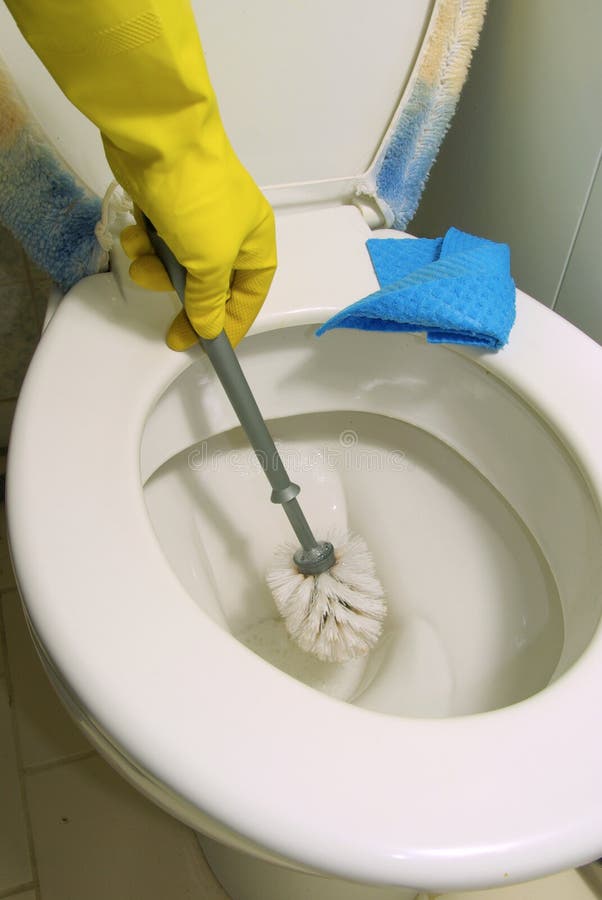 Professional Female Cleaner is Cleaning Toilet in Bathroom Stock Photo ...