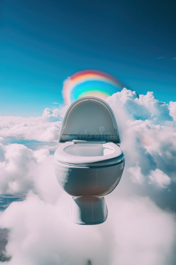 A Toilet in the Clouds with a Rainbow in the Sky. Generative AI Image ...