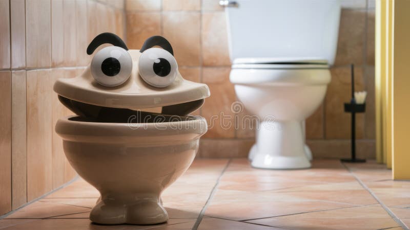 A Toilet with a Face on it Sitting in Front of the Bathroom, AI Stock ...