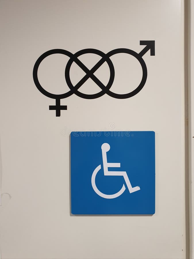 Signboard in a Bathroom Door with Inclusive Gender and Disability Icons ...