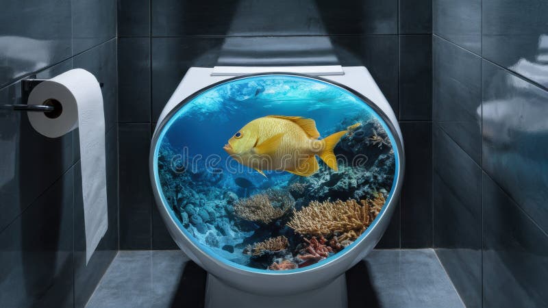 A Toilet with a Fish on the Lid of it S Seat, AI Stock Photo - Image of ...