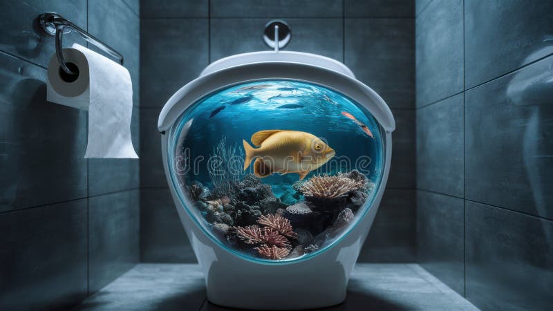 A Toilet with a Fish Tank Inside of it in the Bathroom, AI Stock Image ...
