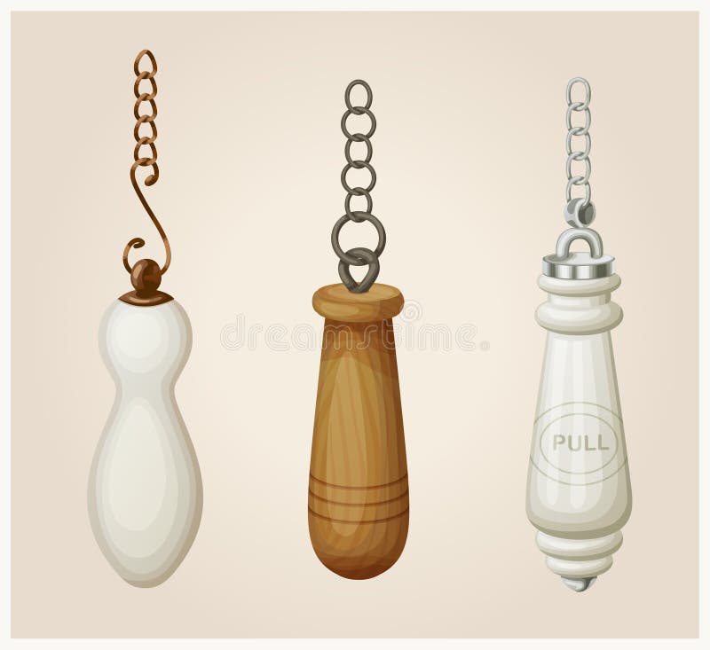 Toilet Flushes Pull Down Handles with Chains Vector Icons, Vintage ...