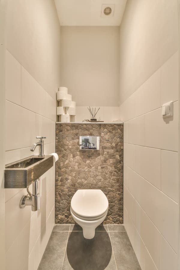 Toilet in a modern house stock image. Image of design - 244372345