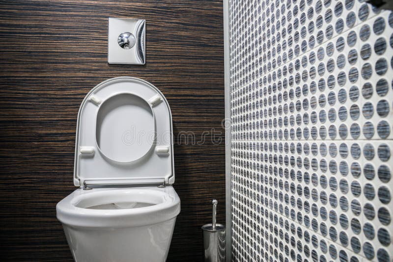 Toilet Room with an Open Toilet Stock Image - Image of seat, wall ...