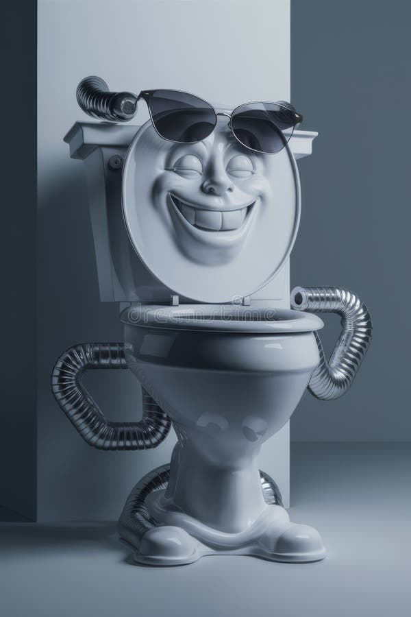 A Toilet with a Smiley Face on the Top and Sunglasses, AI Stock Image ...